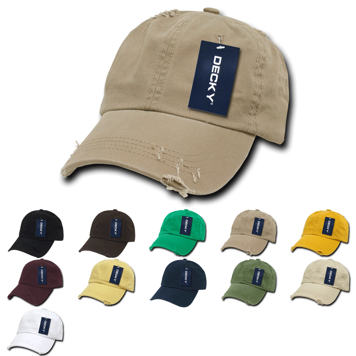 Lot of 6 Decky Distressed Dad Hats Vintage Ripped Baseball Caps Torn B ...