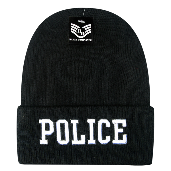 Police Law Enforcement Knit Beanie Cap - R81 - White Text – The Park ...