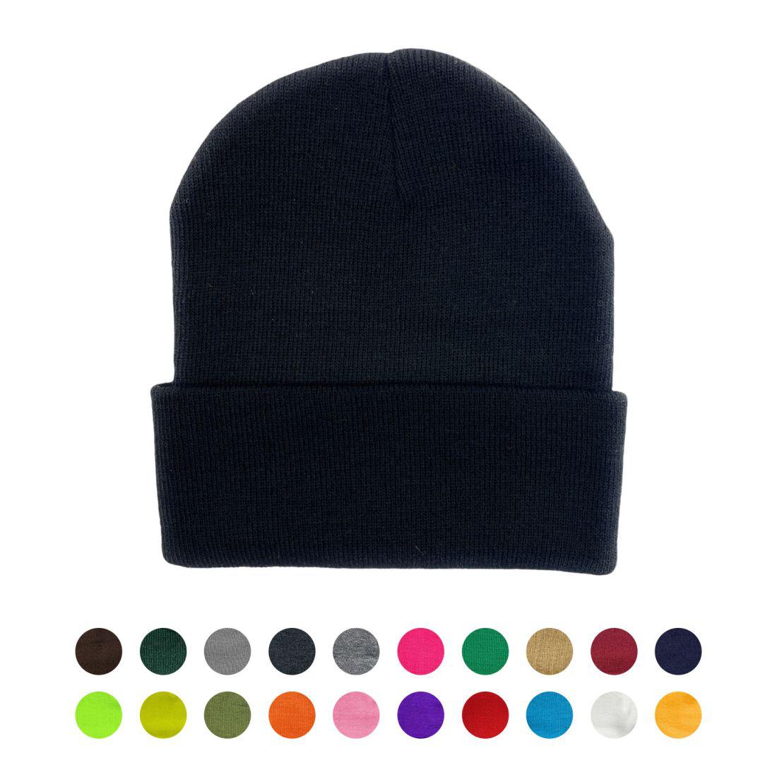 Beanies Caps Toboggan Cuffed Soft Knit in Bulk Multi-Color Plain Blank ...